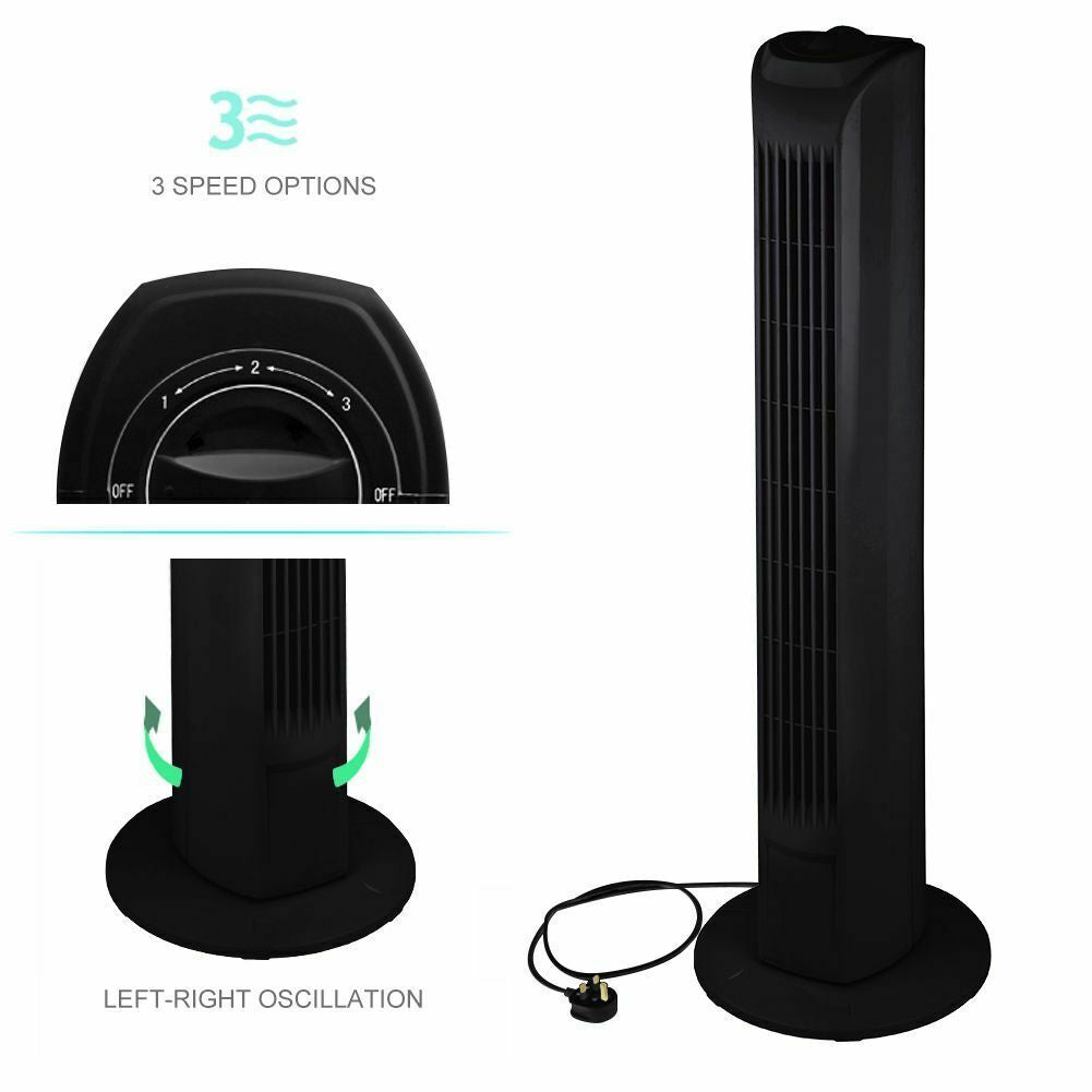 32" Inch Oscillating Tower Fan 45W Slim Cooling 3 Speed Black – majexic ...