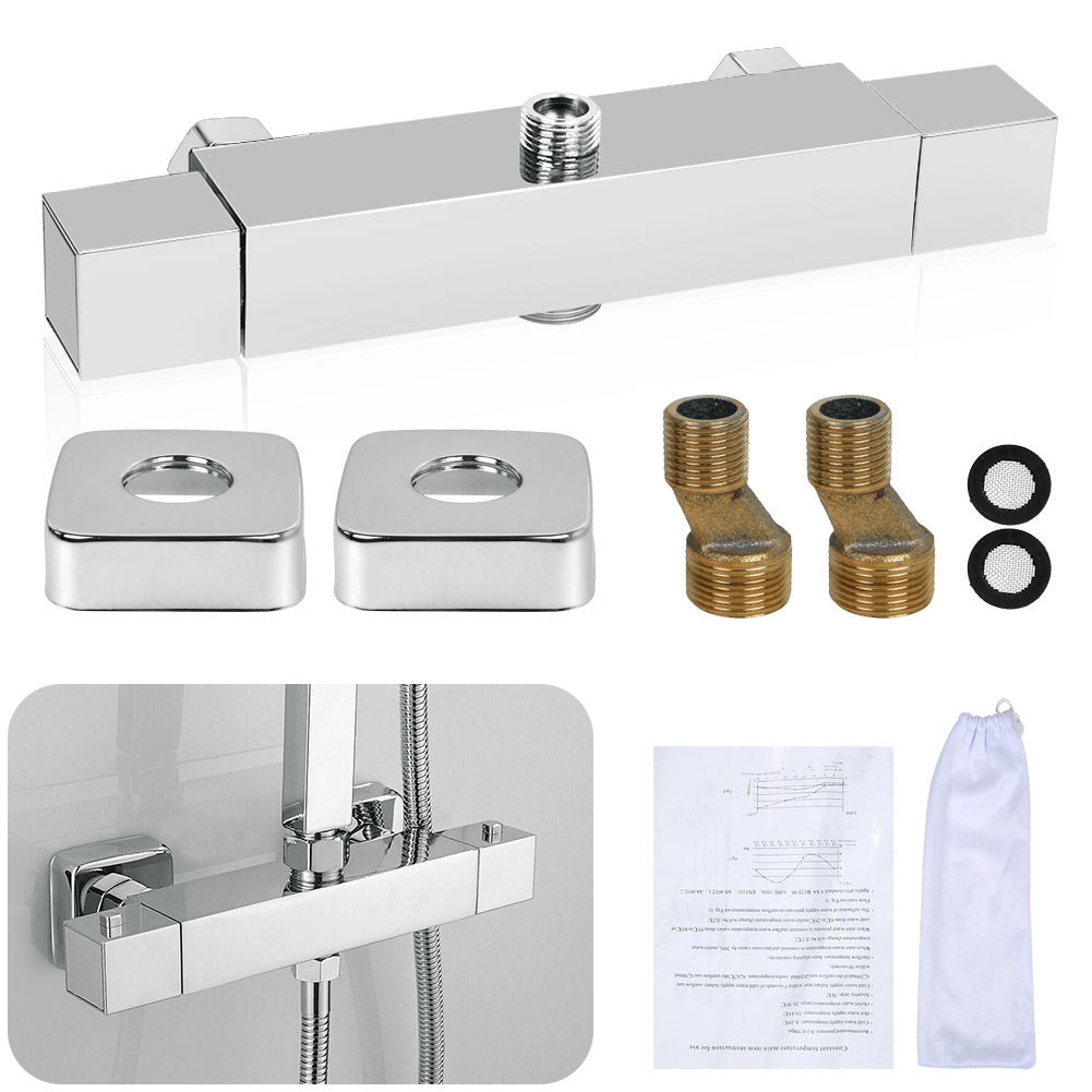 Square Thermostatic Shower Mixer Bar Brass Valve Twin Outlet – majexic ...