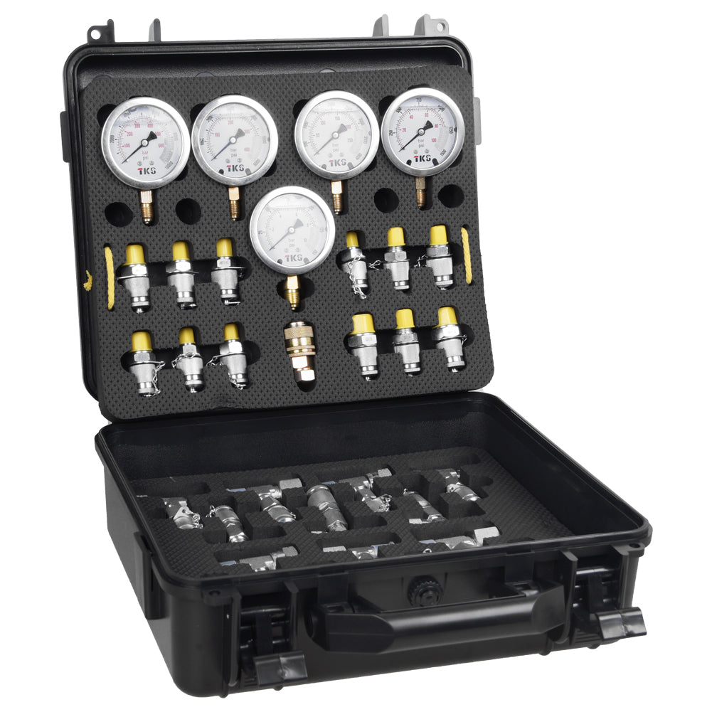 Hydraulic Pressure Test Kit 5 Gauges 13 Couplings 14 Tee Connectors ...